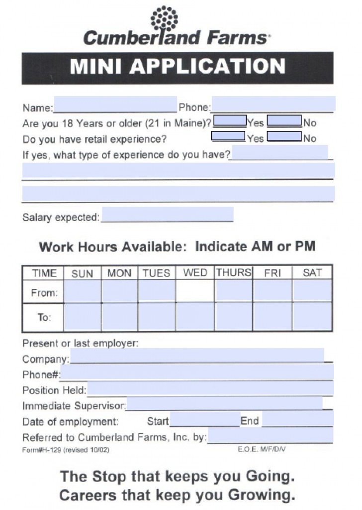 Download Cumberland Farms Job Application Form | Fillable PDF wikiDownload