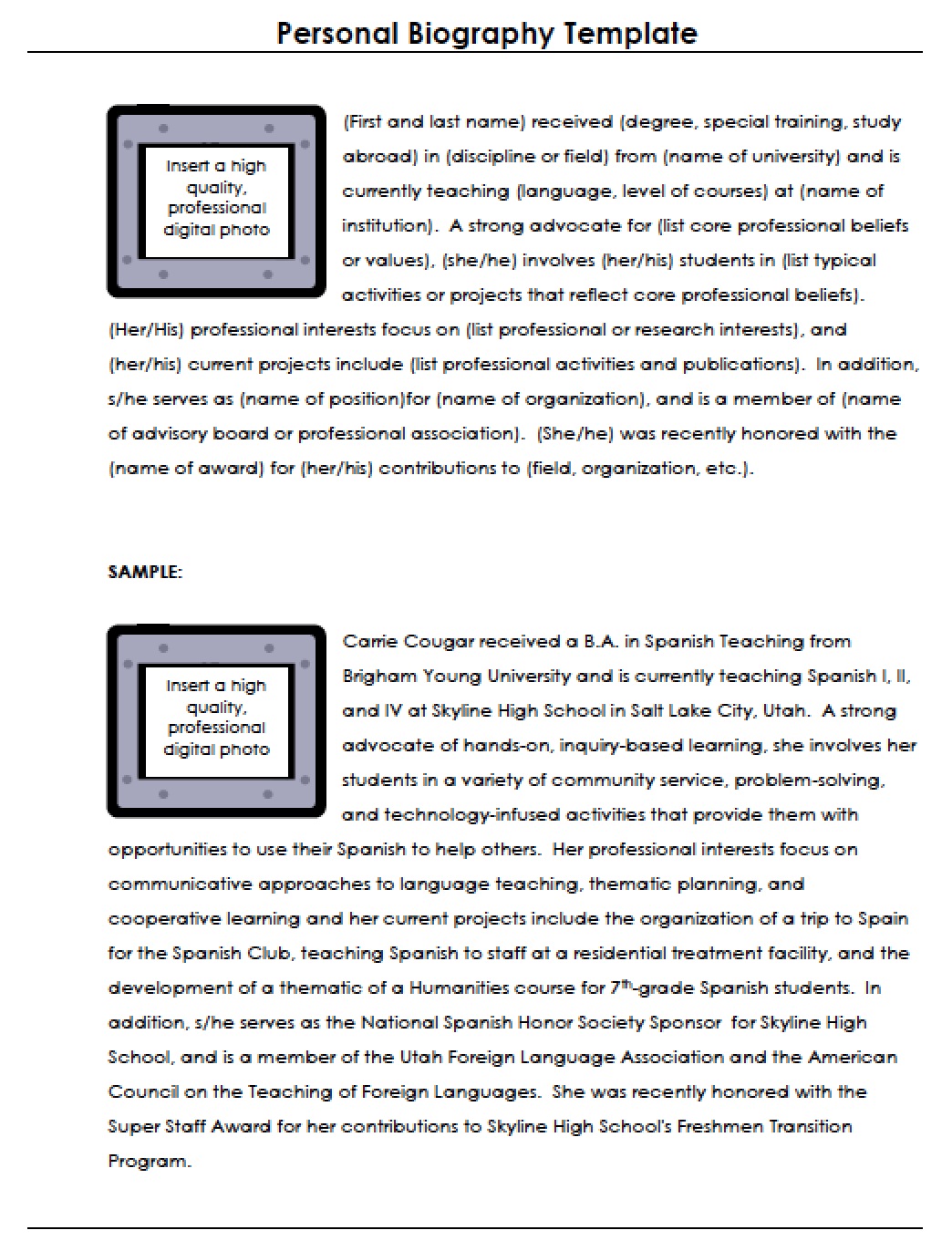 Download Personal Bio Templates | Sample wikiDownload